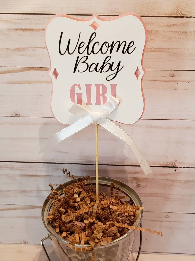 Welcome Baby Pick, Welcome Baby Floral Pick, Baby Shower Decor, Baby ...