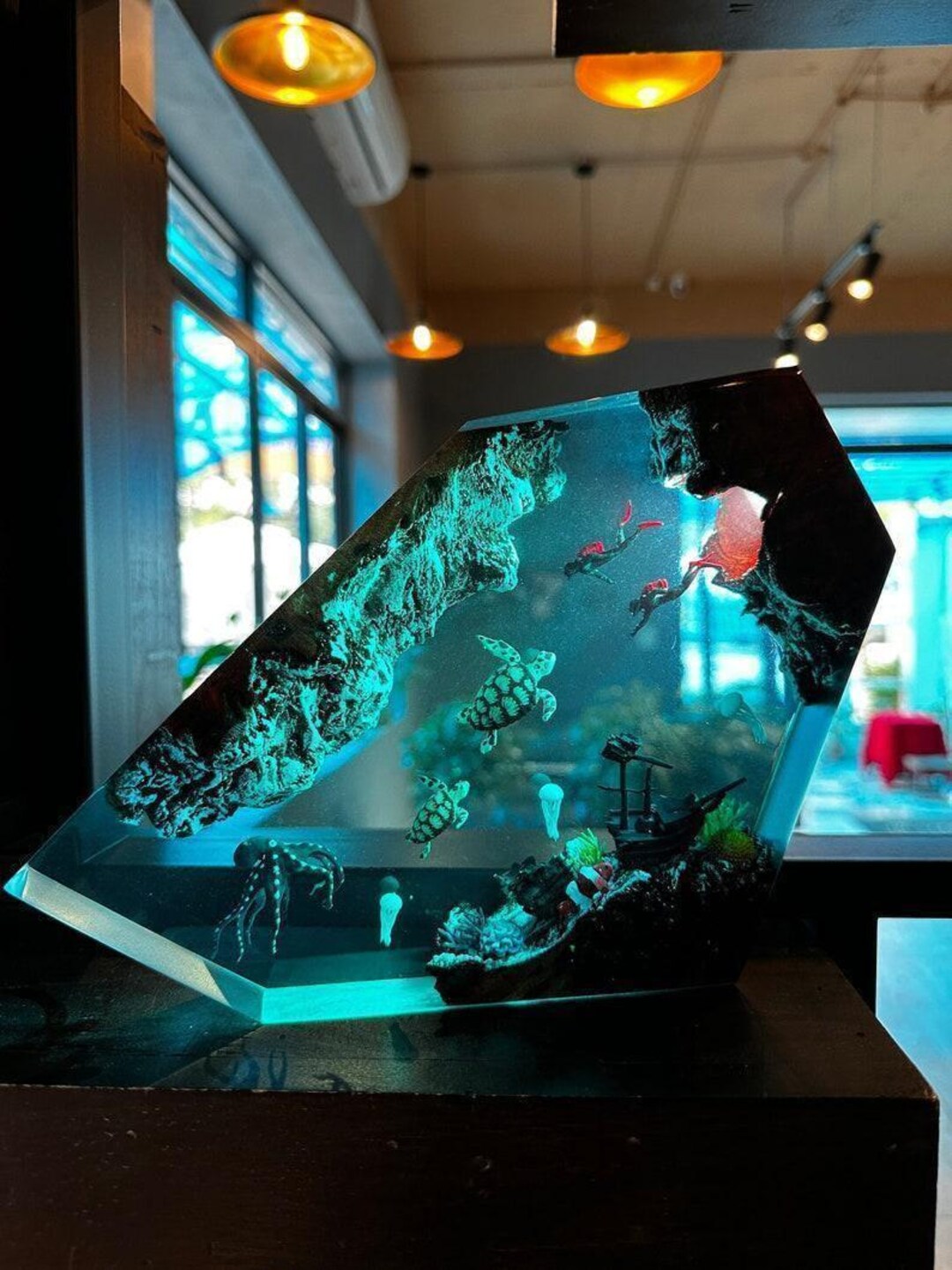 Turtle and Scuba Driver Epoxy Lamp, Handmade Decor Epoxy Resin Lamp ...