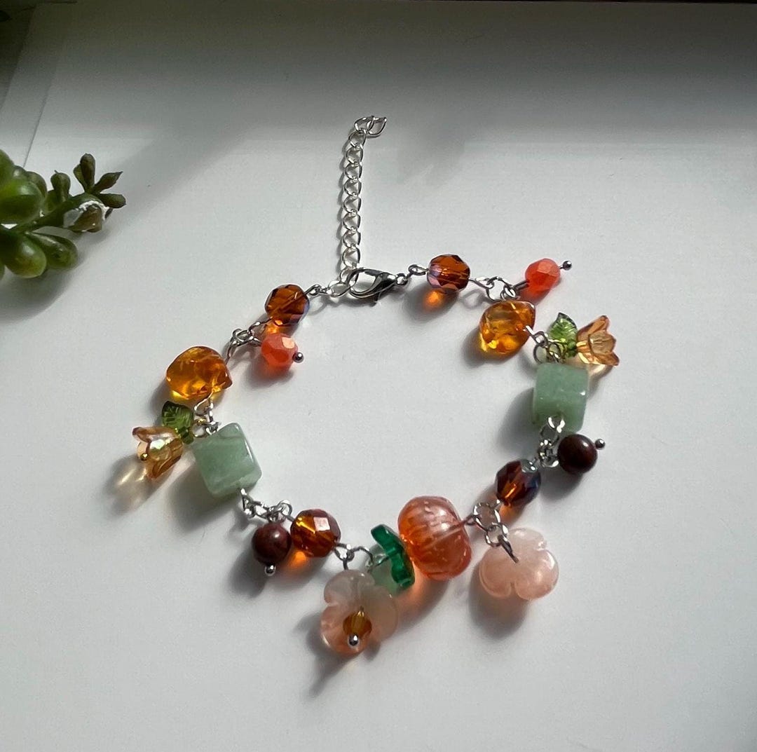 Fall Pumpkin Autumn Gemstone Cluster Bracelet - Etsy