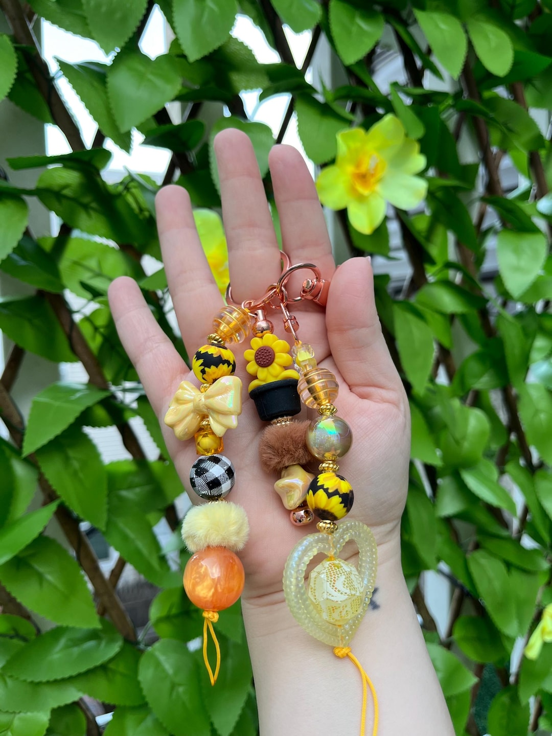 Sunflower Bag Charm Keychain Sunny Bright Happy Yellow Flower - Etsy