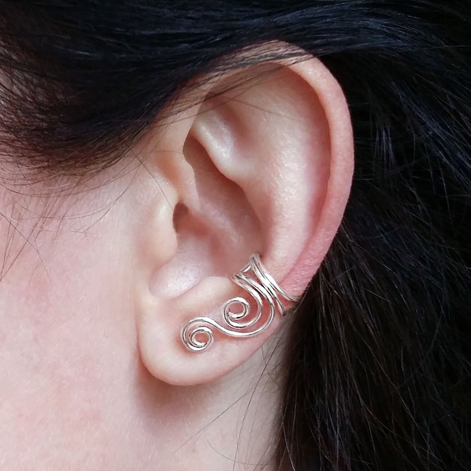 Silver Ear Cuff Curly Ear Wrap Swirly Silver Ear Cuff No - Etsy