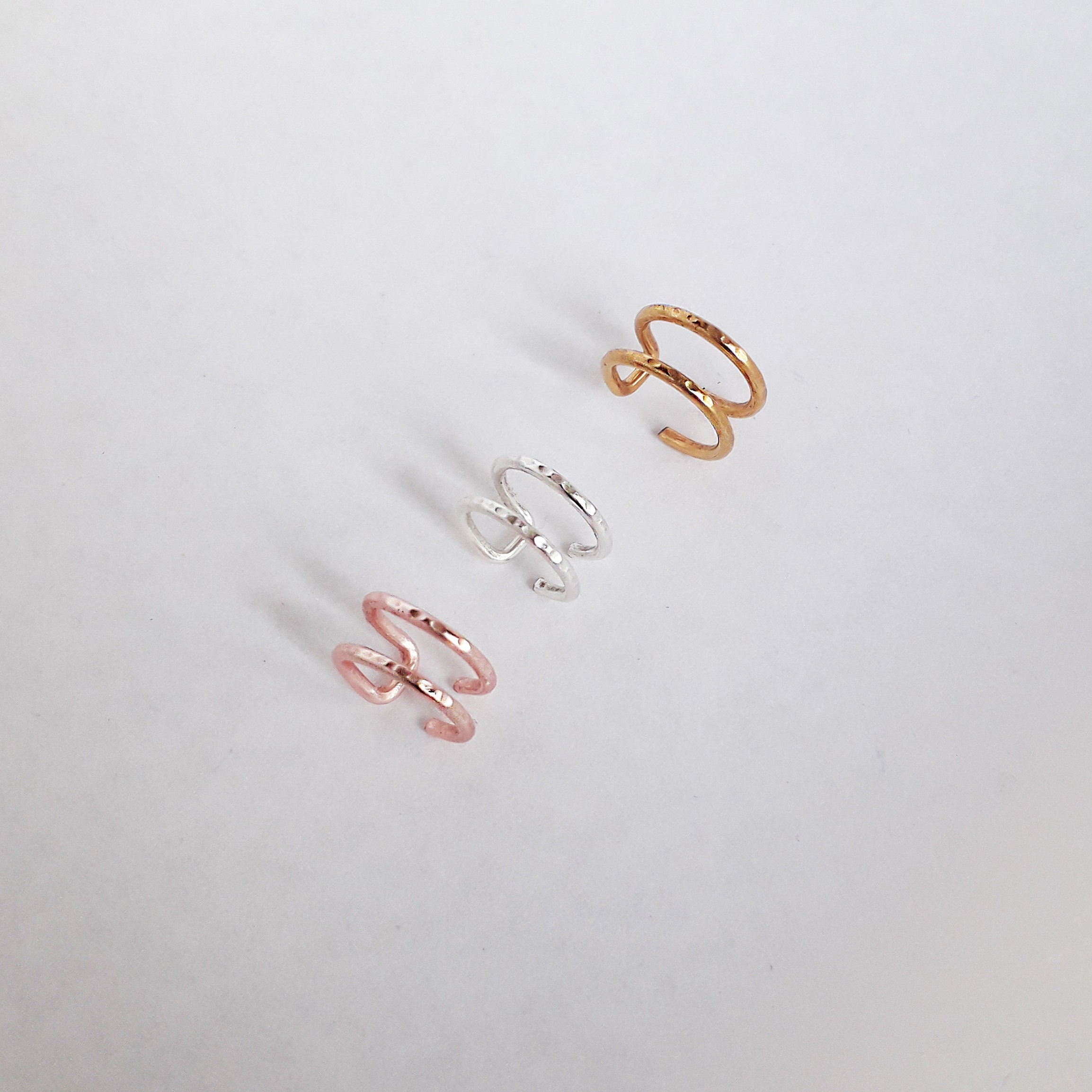 Hammered Rose Gold Filled Helix Hoops Fake Helix Ring Two | Etsy