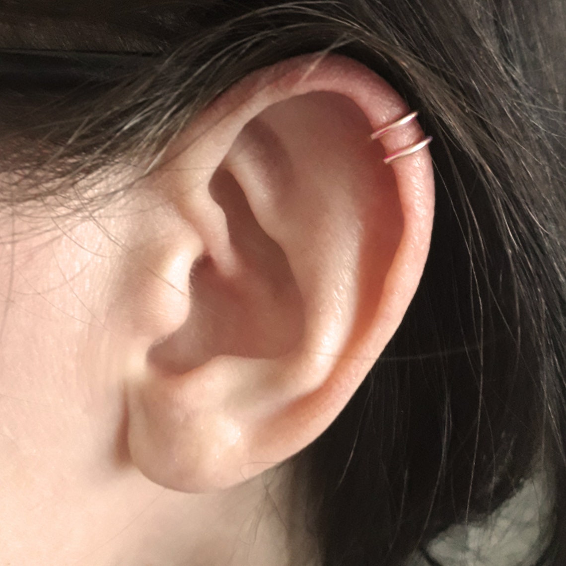 Helix Hoops Fake Helix Ring Two Ring Helix Ear Cuff Silver | Etsy