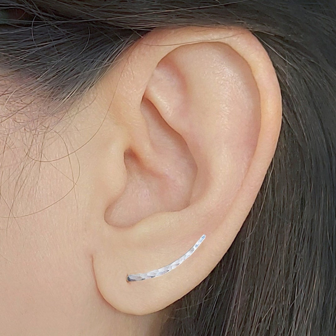 Silver Ear Climber Minimalist Ear Crawler Earrings Silver Hammered Ear ...