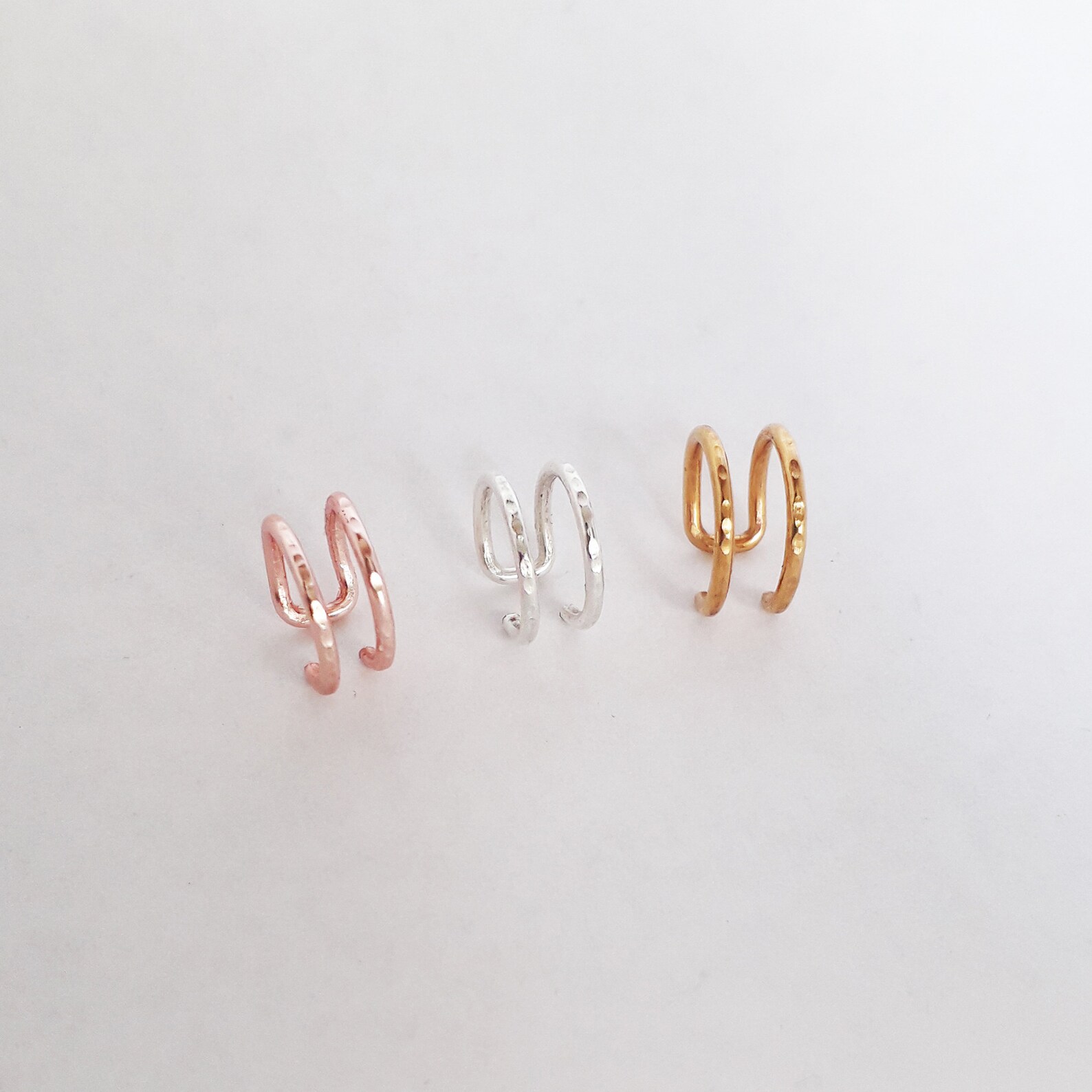 Hammered Rose Gold Filled Helix Hoops Fake Helix Ring Two | Etsy