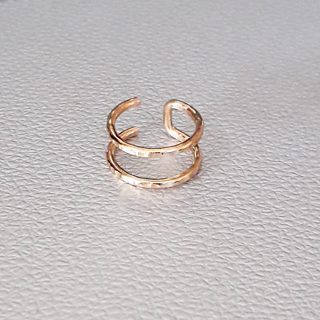 Hammered Rose Gold Filled Helix Hoops Fake Helix Ring Two | Etsy
