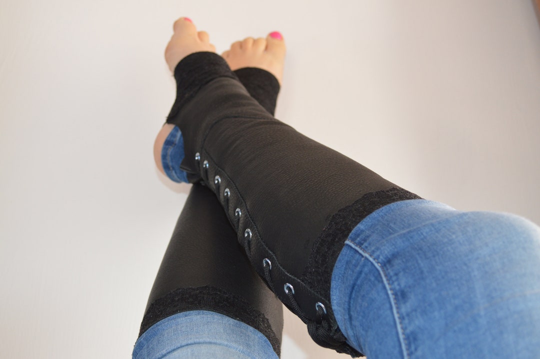 Lace Trim Black Leather Trapeze Boot (gaiter) Medium 10" - Etsy