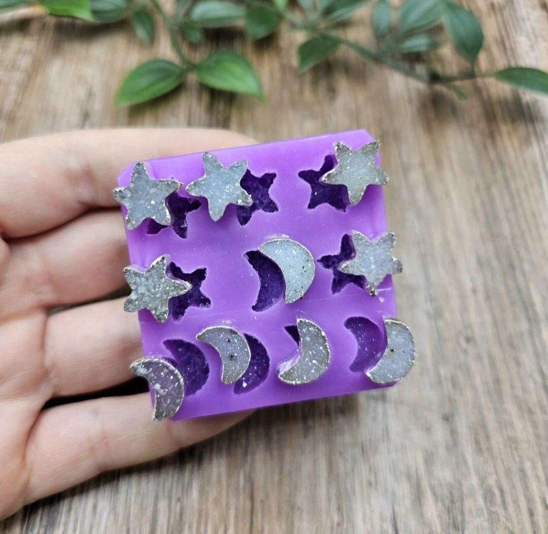 Flexible Silicone Mold Set of 10 Stars and Moons With Druse Effect - Etsy