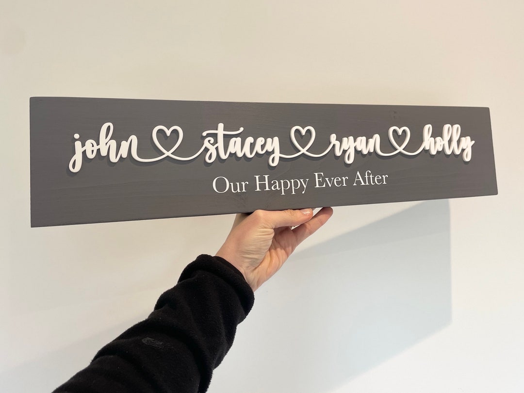 Personalised Family Name Plaque – 3D Acrylic Names on Wood Home Gift ...