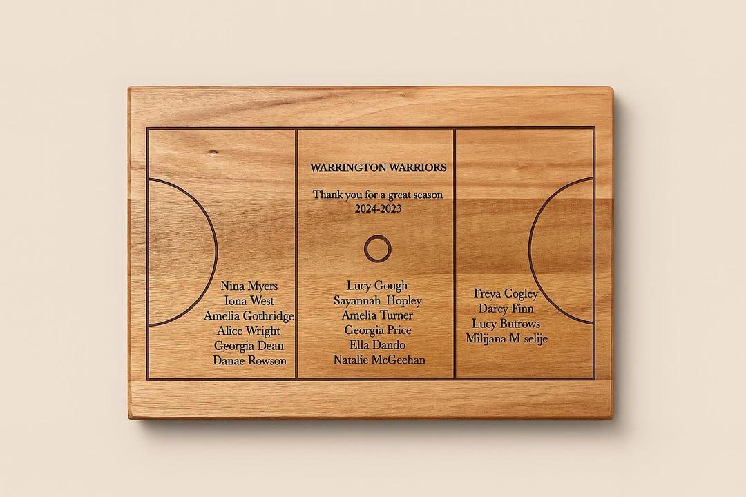Personalised Netball Coach Gift, Engraved Acacia Wood Chopping Board ...