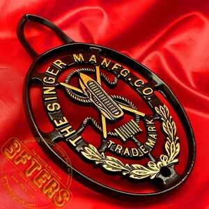SINGER Ornamental Logo Badge Emblem Sewing Machine Treadle Table Cast ...
