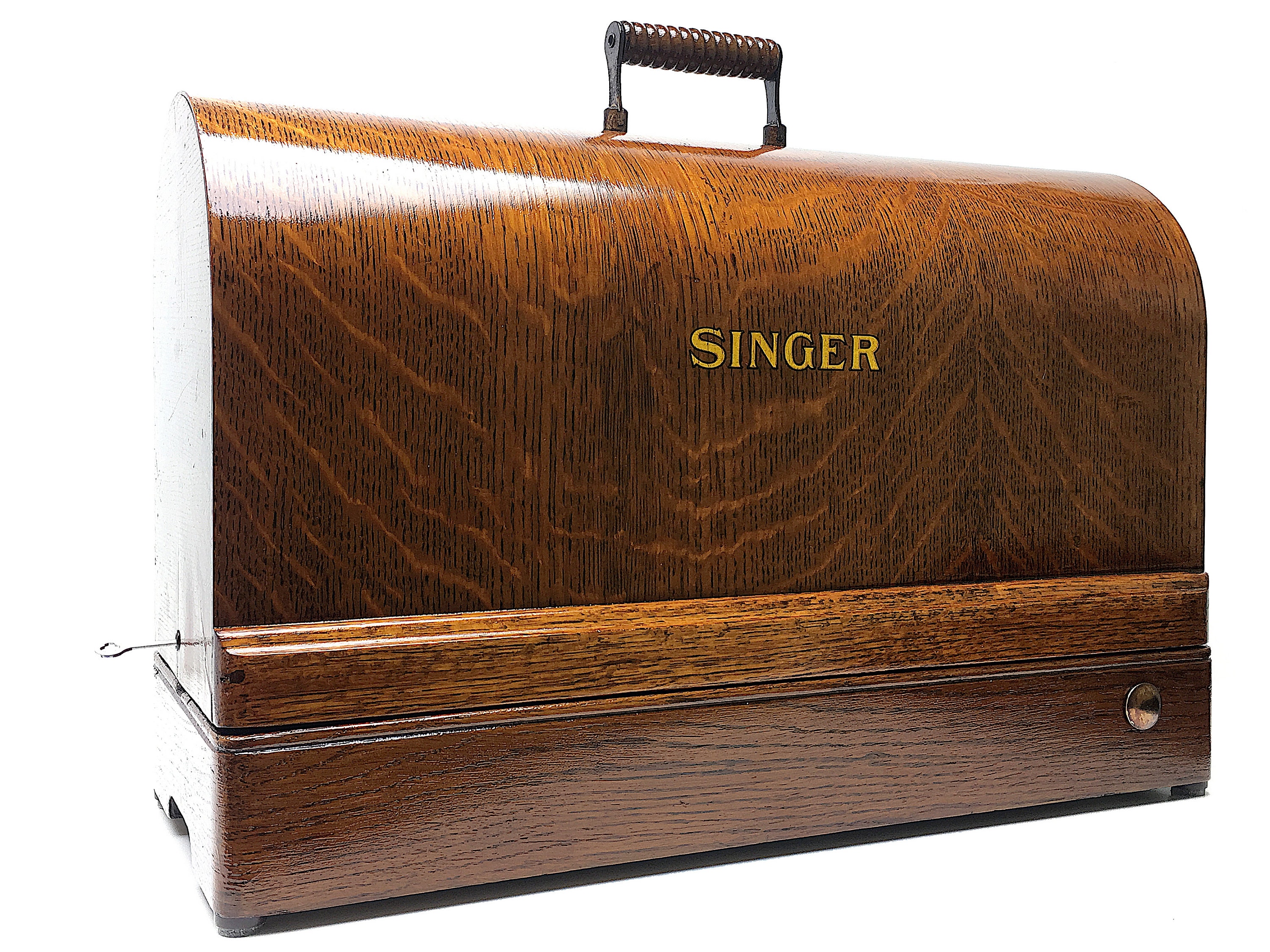 SINGER Sewing Machine Tiger Wood Bentwood Carrying Case for 15 15-91 ...