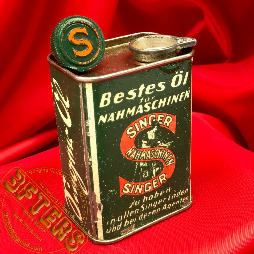 VTG SINGER Sewing Machine Tin Metal Oil Can Empty Container Oiler 100ml ...