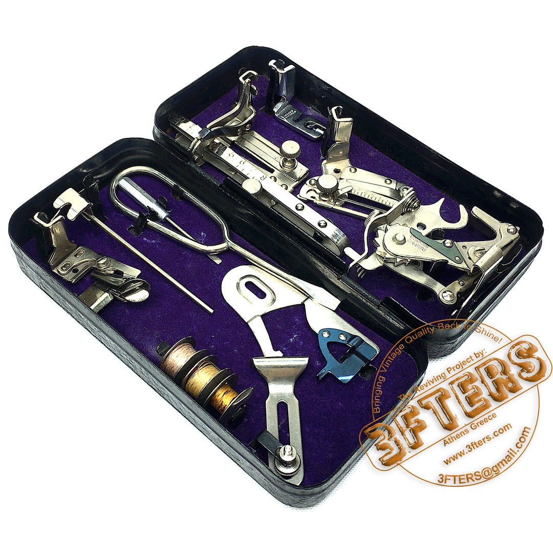 SINGER Attachment Box Metal Black Godzilla Crinkled Wrinkle Complete ...