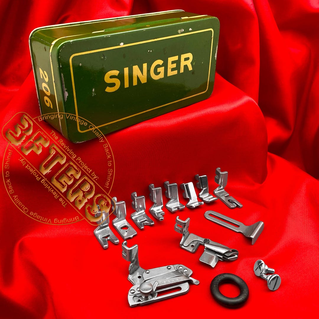 SINGER 206 Sewing Machine Zig Zag Attachments Tin Box Set Fits 216 306 ...