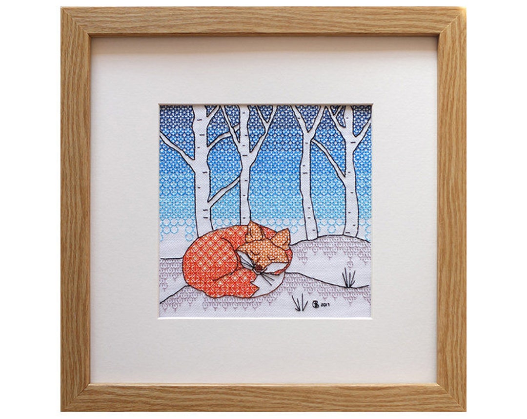 Fox Blackwork Embroidery Needlework Kit or Pattern Design Evenweave ...