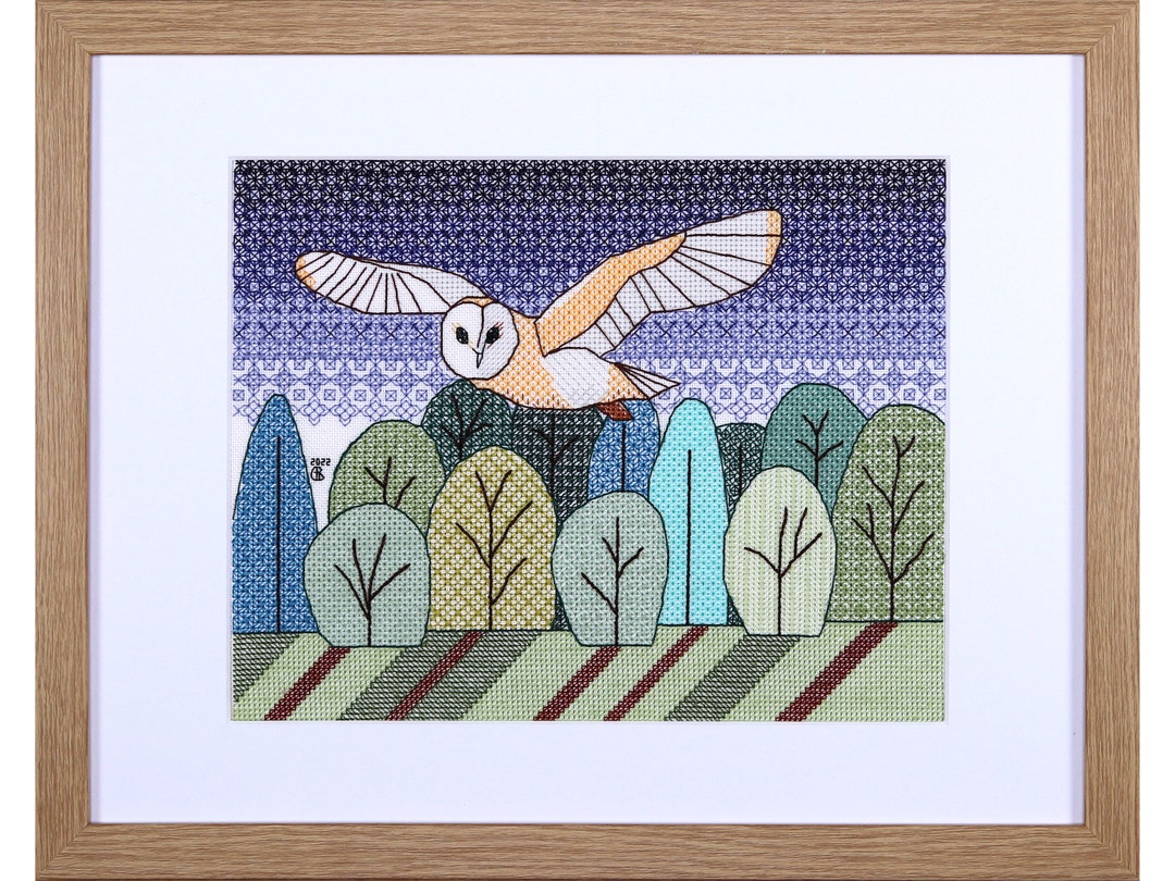 Flying Owl Blackwork Embroidery Needlework Kit or Pattern Design ...