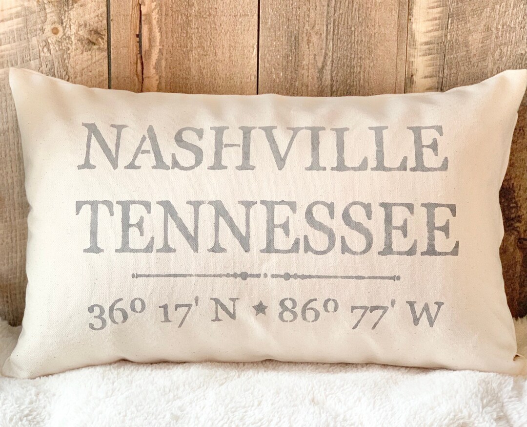 Nashville Tennessee Coordinates Throw Pillow: Rustic Farmhouse Decor - Etsy