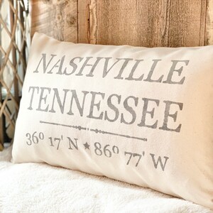 Nashville Tennessee Coordinates Throw Pillow: Rustic Farmhouse Decor - Etsy