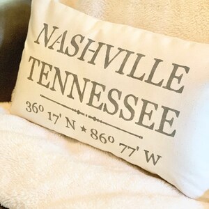 Nashville Tennessee Coordinates Throw Pillow: Rustic Farmhouse Decor - Etsy