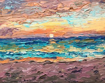 Sunset oil painting | Etsy
