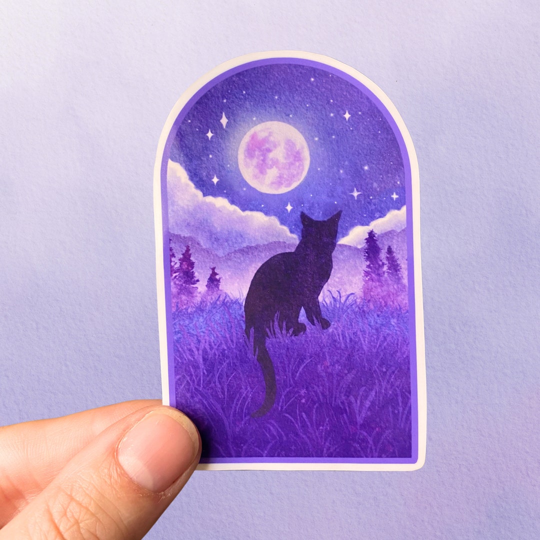 Celestial Black Cat Moon Sticker | Animal Vinyl Sticker | Cute ...