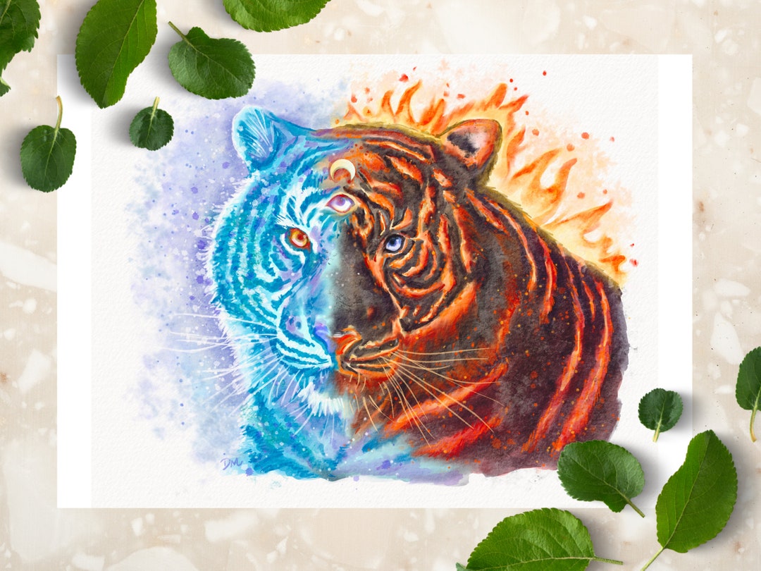 Fire Ice Tiger Art Print | Magical Animal Art Decor | Nature Colorful ...