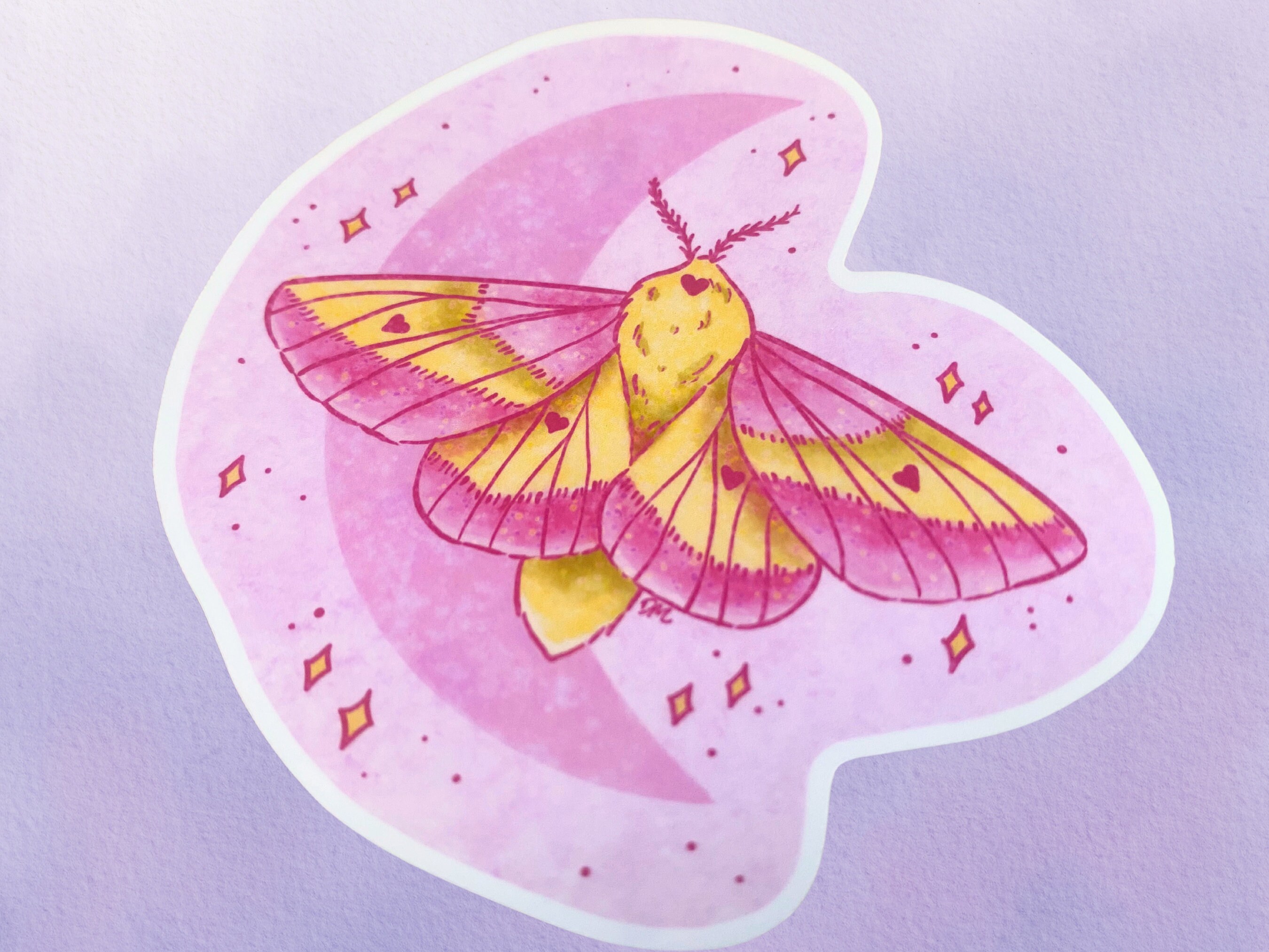 Rosy Maple Moth Sticker | Pastel Insect Art - Etsy