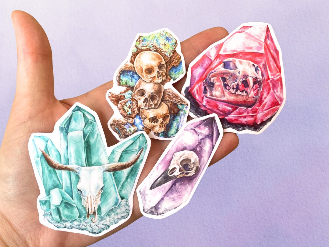 Skull Animal Crystal Sticker Set Watercolor Stickers - Etsy