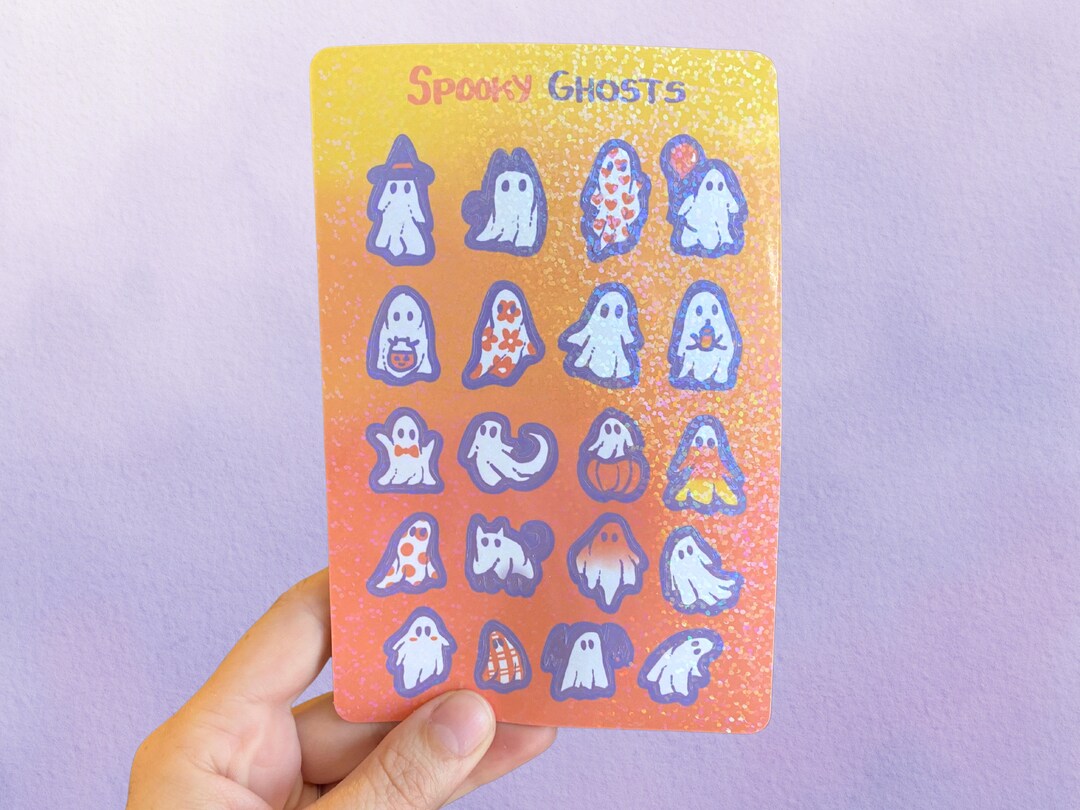 Holographic Cute Ghost Sticker Sheet | Pastel Halloween Spooky Sticker ...