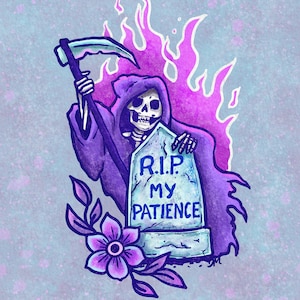 Grim Reaper Gravestone Art Print | Halloween Wall Art | RIP Spooky Home ...