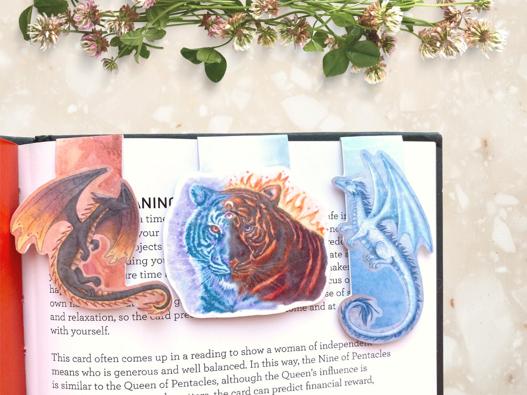 Fantasy Dragon Tiger Fire Ice Magnetic Bookmark Set Magical Animal ...
