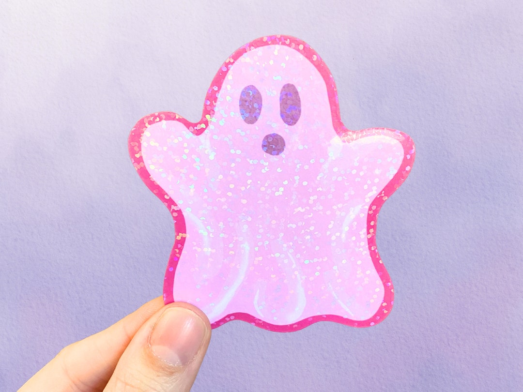 Holographic Cute Ghost Vinyl Sticker: Pastel Pink Halloween Decor - Etsy