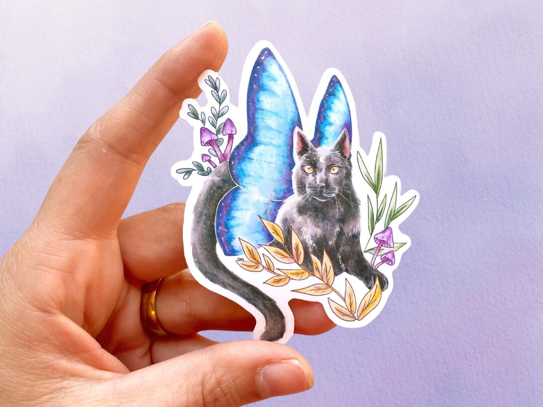 Cute Fairy Black Cat Fairycore Mushroom Sticker | Cottagecore Fantasy ...