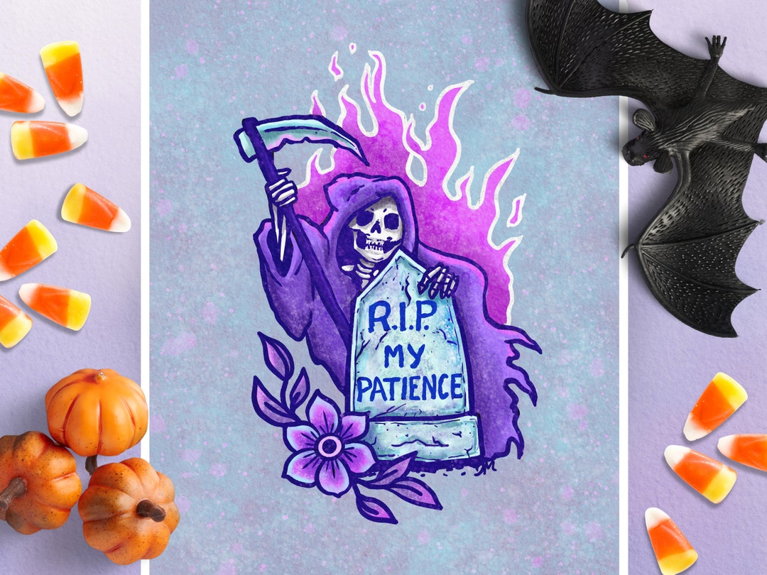 Grim Reaper Gravestone Art Print Halloween Wall Art RIP Spooky Home ...