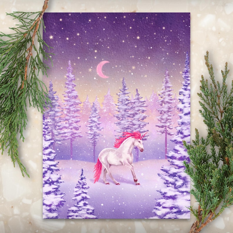 Candy Cane Unicorn Art Print: Christmas Fantasy Forest Wall Decor - Etsy