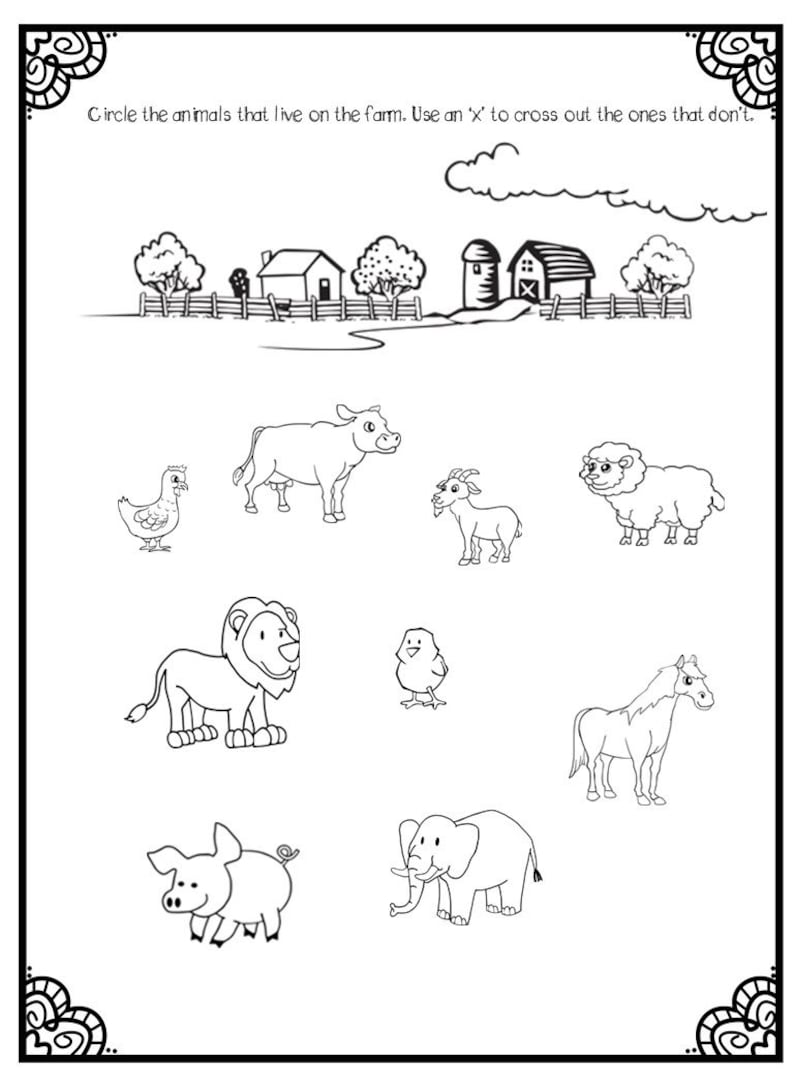 Prek-k on the Farm Worksheets - Etsy
