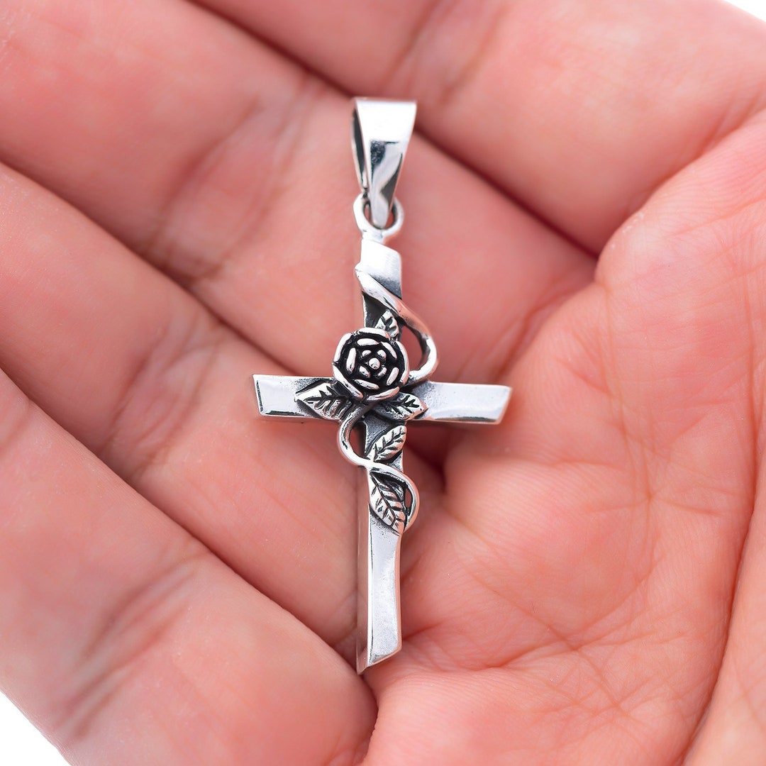 Rose Floral Cross Rosicrucian Sterling Silver 925 Handcrafted Esoteric ...