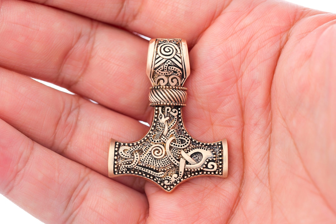 Handcrafted Bronze Viking Knotwork Thor Hammer Legendary Mjolnir Amulet ...