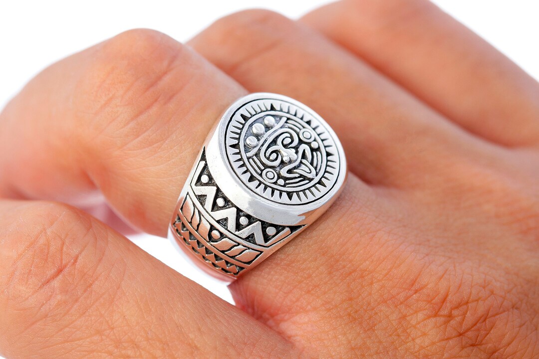 Seal of Mayan Calendar Aztec Inca Sterling Silver Tribal Style Ring - Etsy