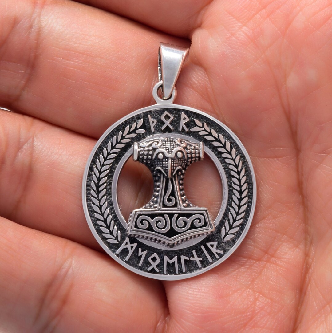 Thor Hammer Mjolnir Old Norse Runes Script Sterling Silver 925 ...