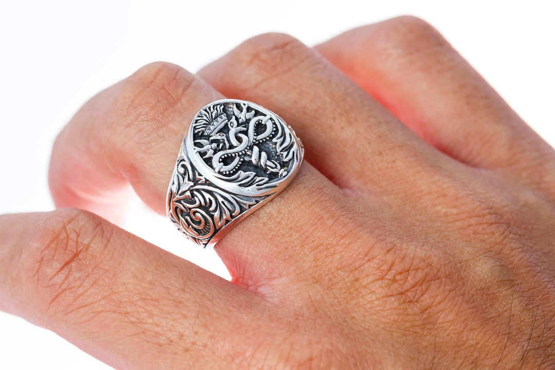 Caduceus Medical Symbol Snake Nurse Doctor Signet Sterling Silver 925 ...