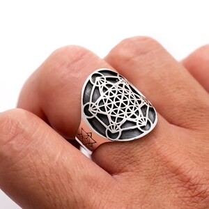 Metatron's Cube Jewish Angel Merkabah 925 Sterling Silver Hebrew Ring ...