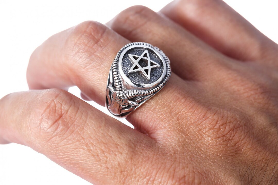 Sigil of Baphomet Inverted Pentagram Horned Sabbatic Goat of Mendes Ram 925 Sterling Silver ...