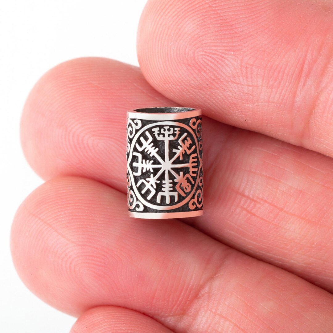 Vegvisir Viking Compass Sterling Silver 925 Handcrafted Beard Hair Bead ...