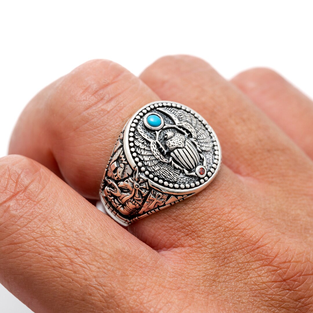 Ancient Sacred Winged Scarab Beetle Anubis 925 Sterling Silver Egyptian ...