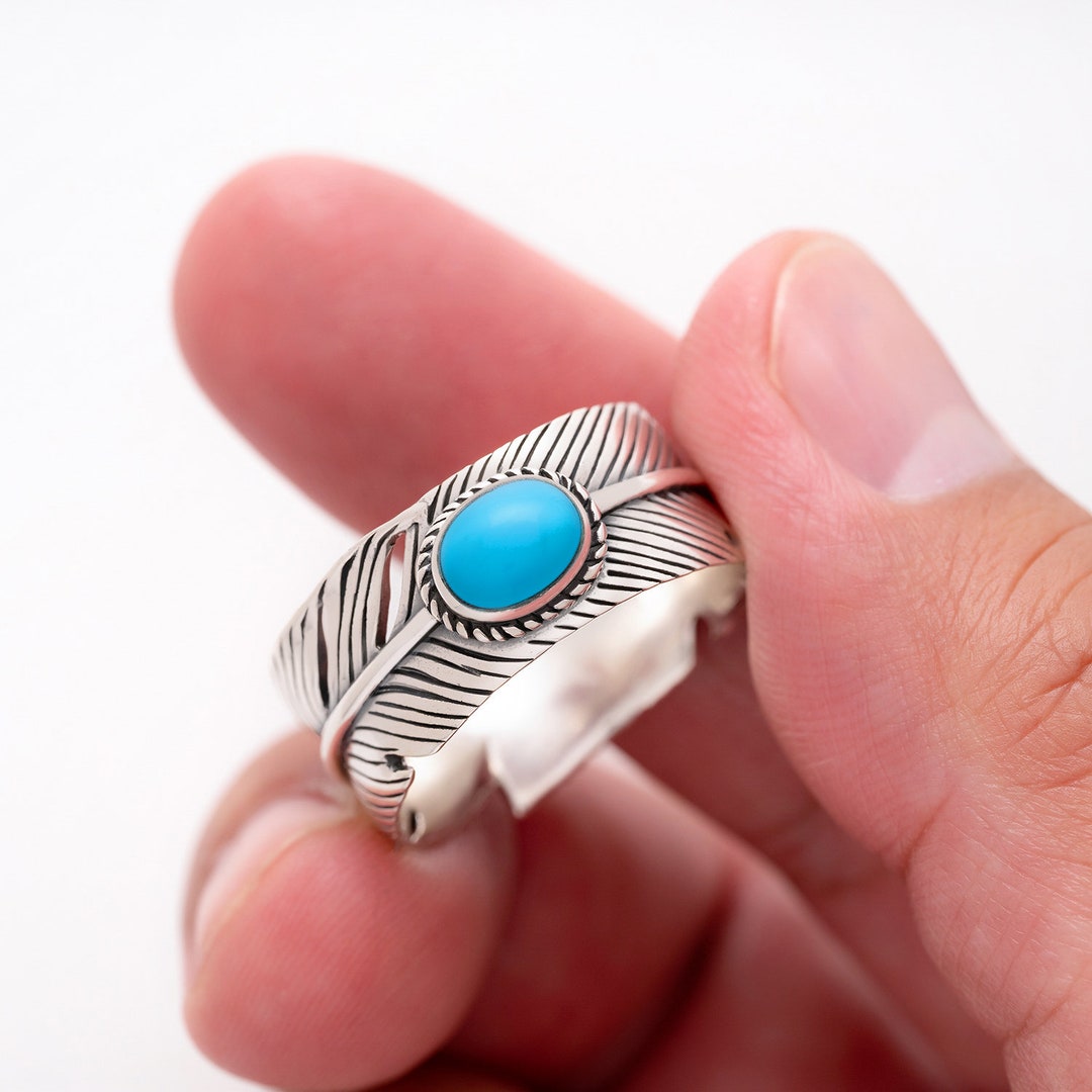Bird Feather Blue Turquoise Native American Indian Navajo Eagle 925 ...