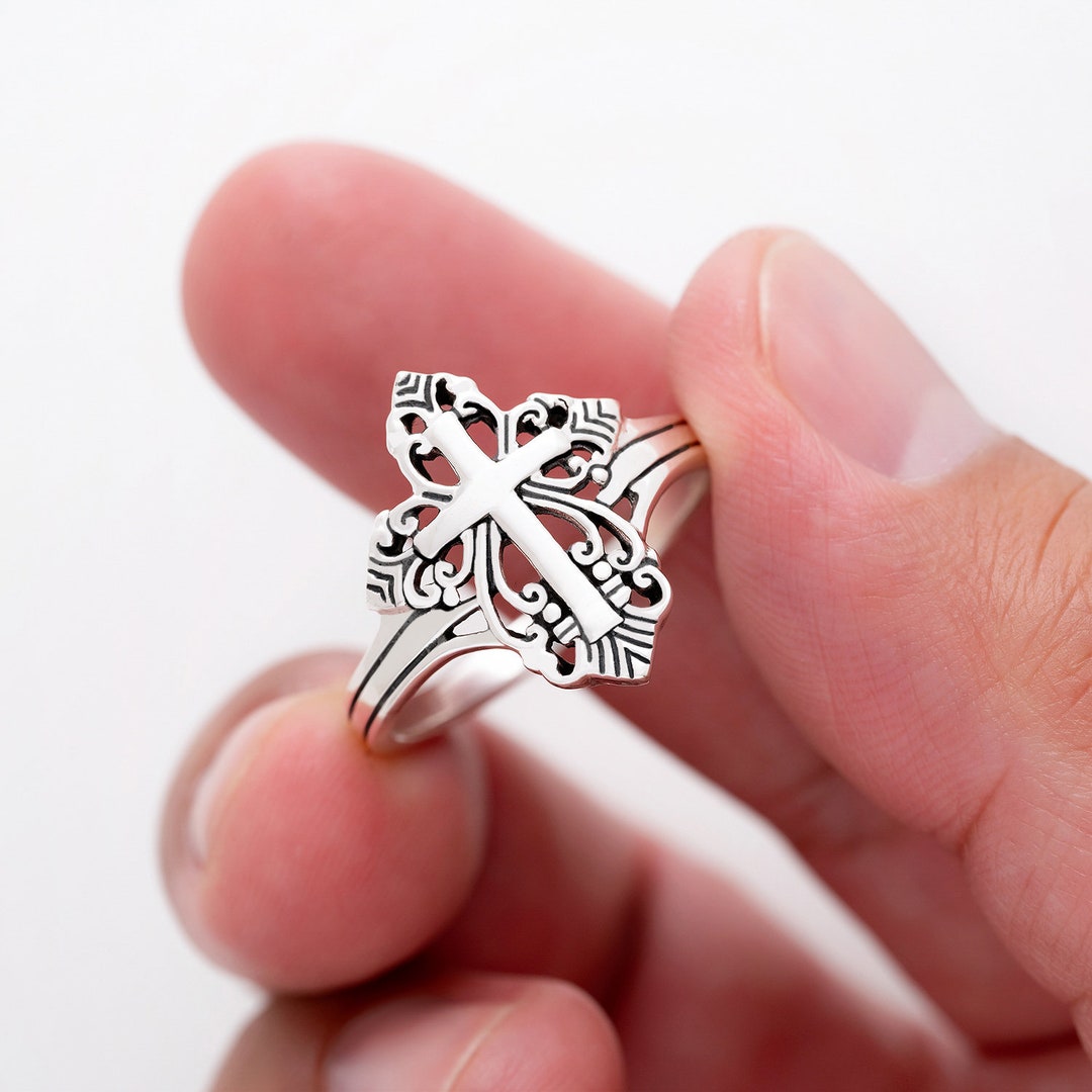 Holy Cross Jesus Christ Sterling Silver Christian Signet Unisex ...
