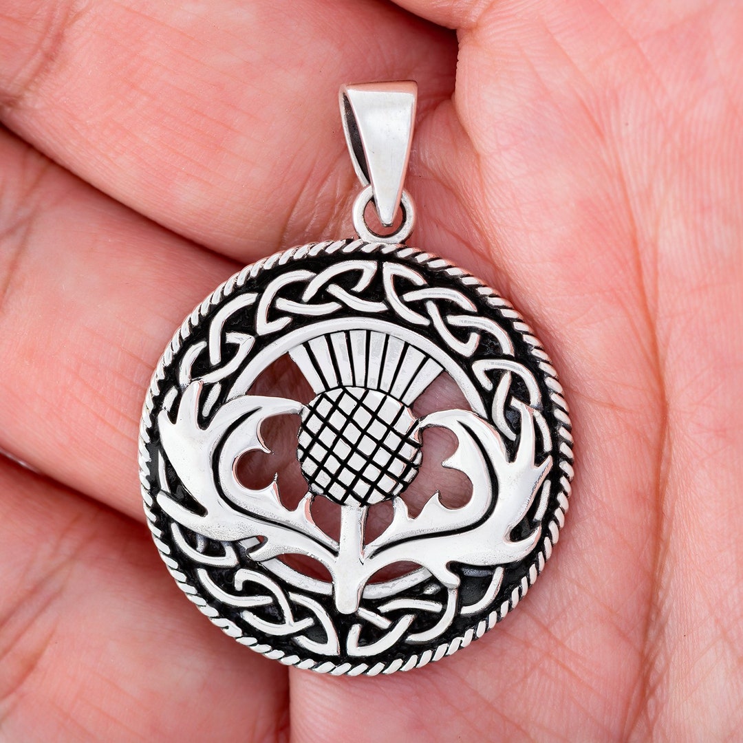 Scottish Thistle Celtic Knots Flower Sterling Silver 925 Handcrafted ...
