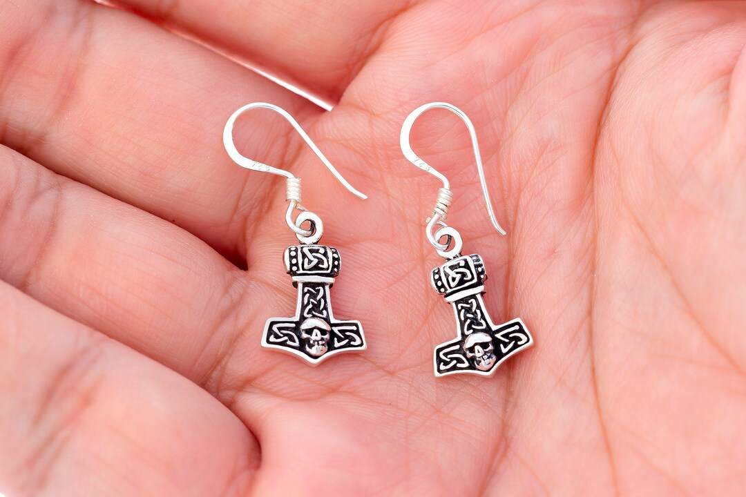 Viking Thor Hammer Mjolnir Skull Sterling Silver Dangle Shieldmaiden ...